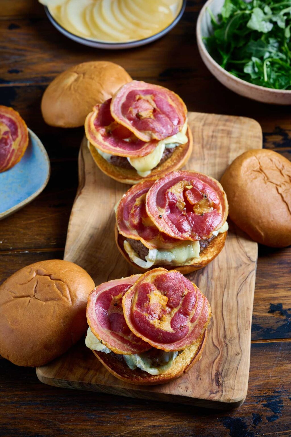 Brie Burgers with Bourbon Poached Pears
