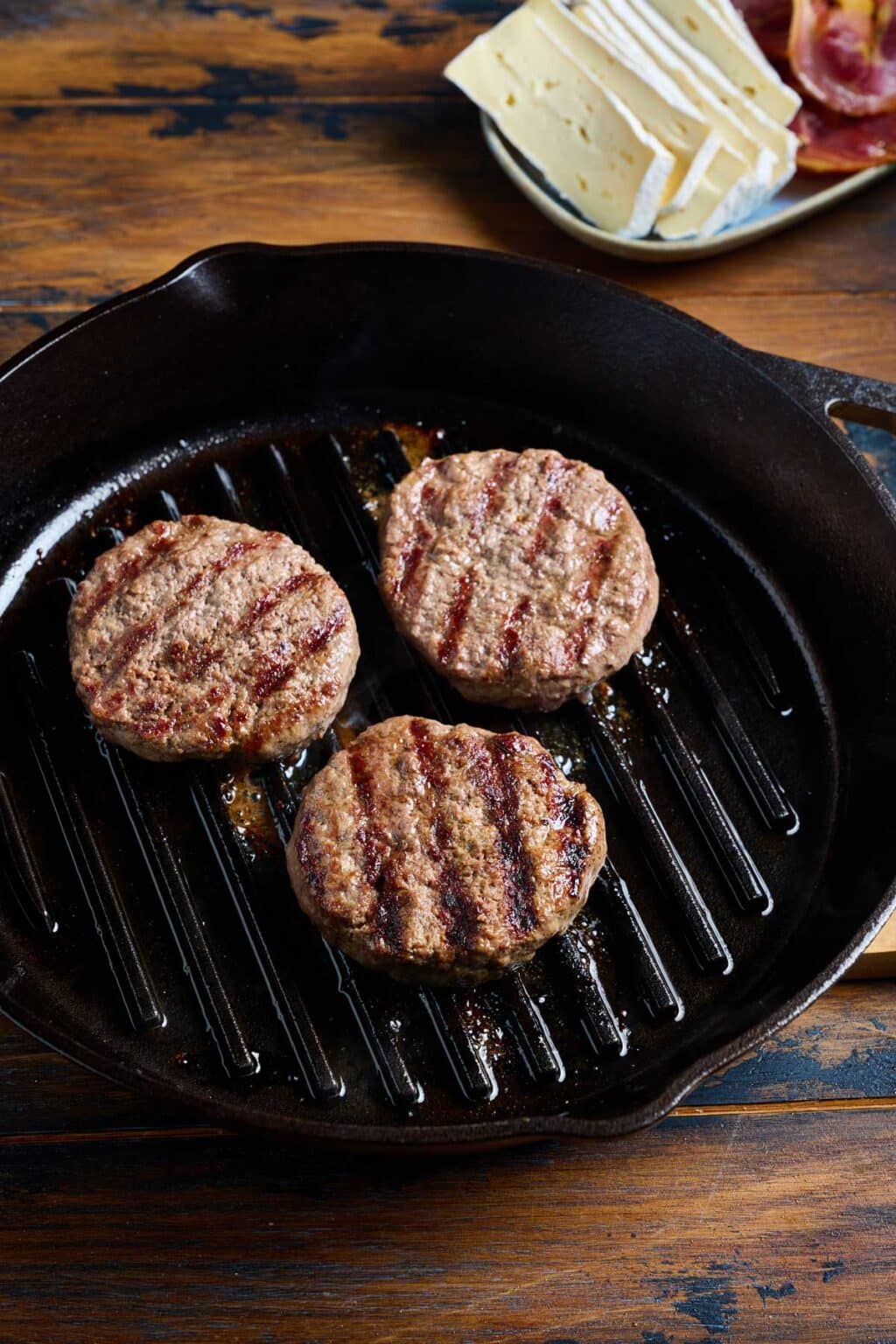 Brie Burgers with Bourbon Poached Pears