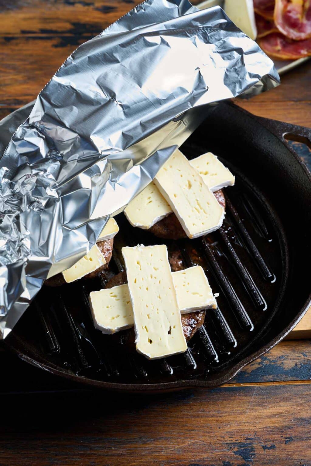 Brie Burgers with Bourbon Poached Pears