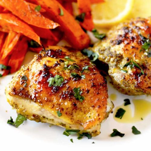 Roasted Chicken Thighs with Lemon and Herb (Video) - Lemon Blossoms Roasted Chicken Thighs with Lemon and Herb (Video) - Lemon Blossoms