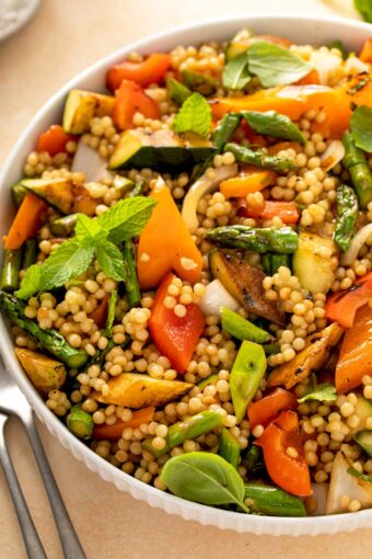 Israeli Couscous Salad with Grilled Veggies - Lemon Blossoms