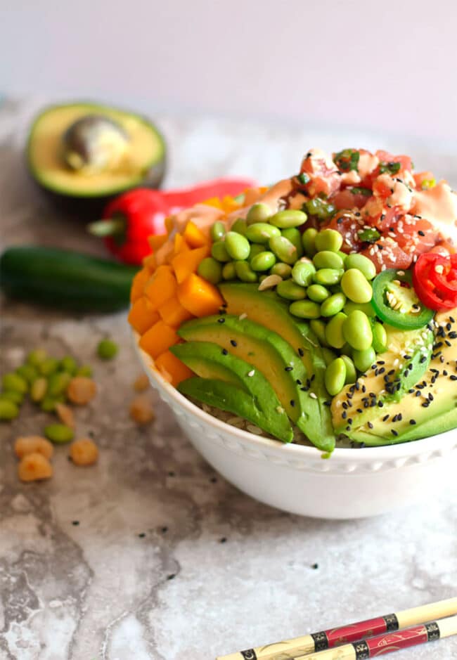 Ahi Tuna Poke Bowl with Ponzu Sauce - Lemon Blossoms