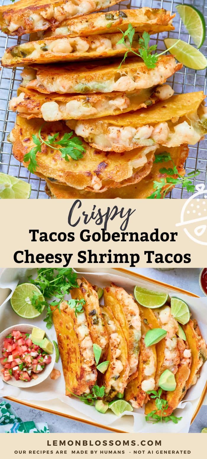 Tacos Gobernador (Cheesy Shrimp Tacos) - Lemon Blossoms